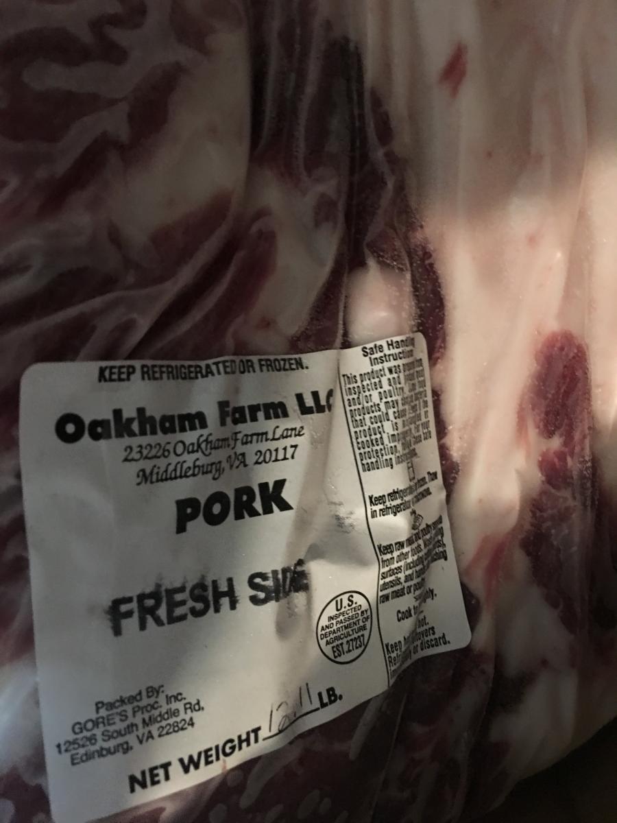 Oakham Farm Side Pork -- Whole - Grassfed on the Hill